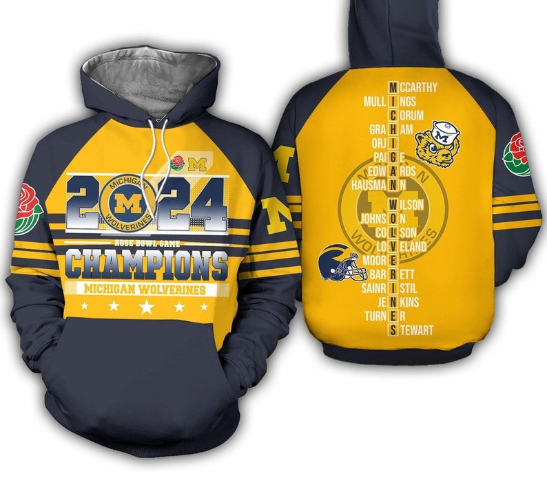 Michigan Wolverines Hoodie, 2024 Rose Bowl Game Champion Hoodie, Go Blue Hoodie, Michigan ...