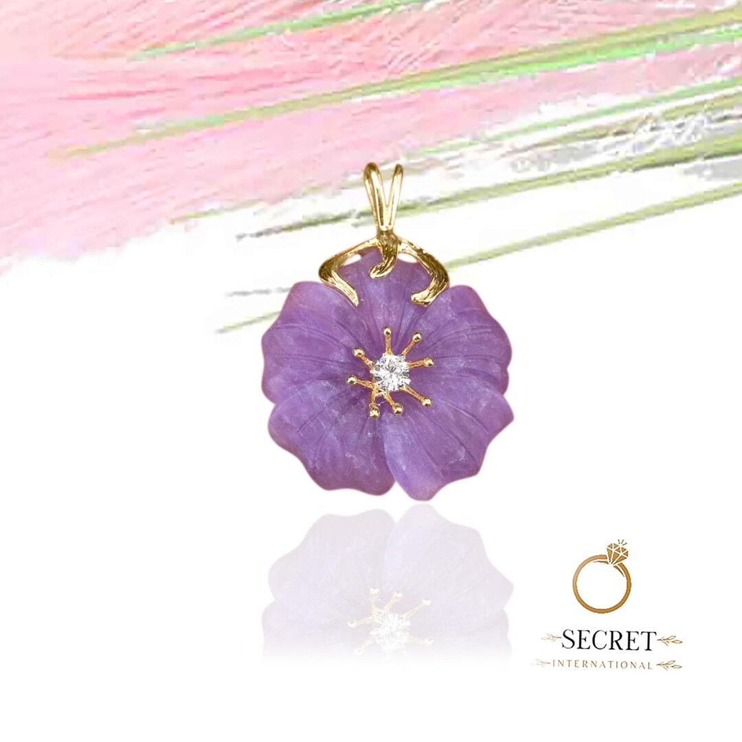 14K Hand Carving Flower, Gold Flower Pendant, Designer Flower, Gemstone ...