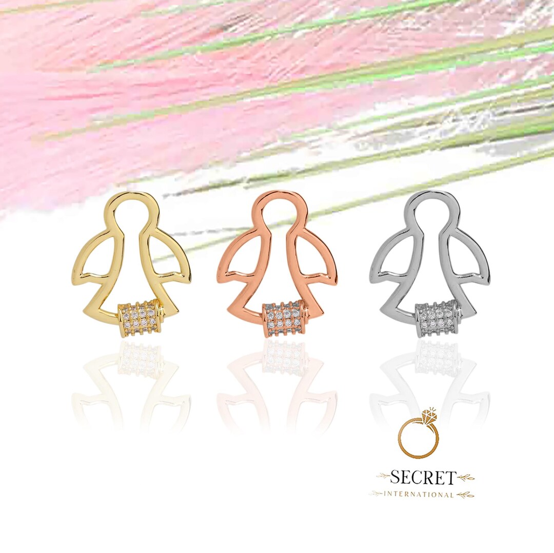 14K Gold Ghost Carabiner Lock, Tiny Angel Pendant, Bracelet Connector ...