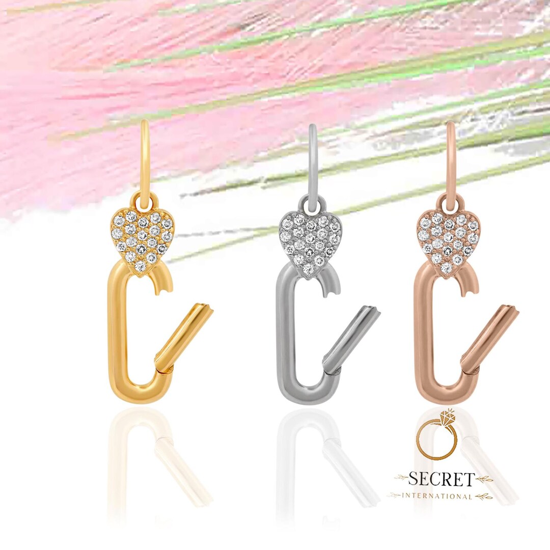 14K REAL Solid Gold Charm Enhancer Connector, Rectangle Push Lock ...