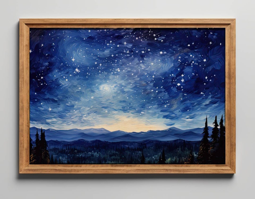 Large Original Night Sky Oil Painting Print on Canvas, Canvas Wall Art ...