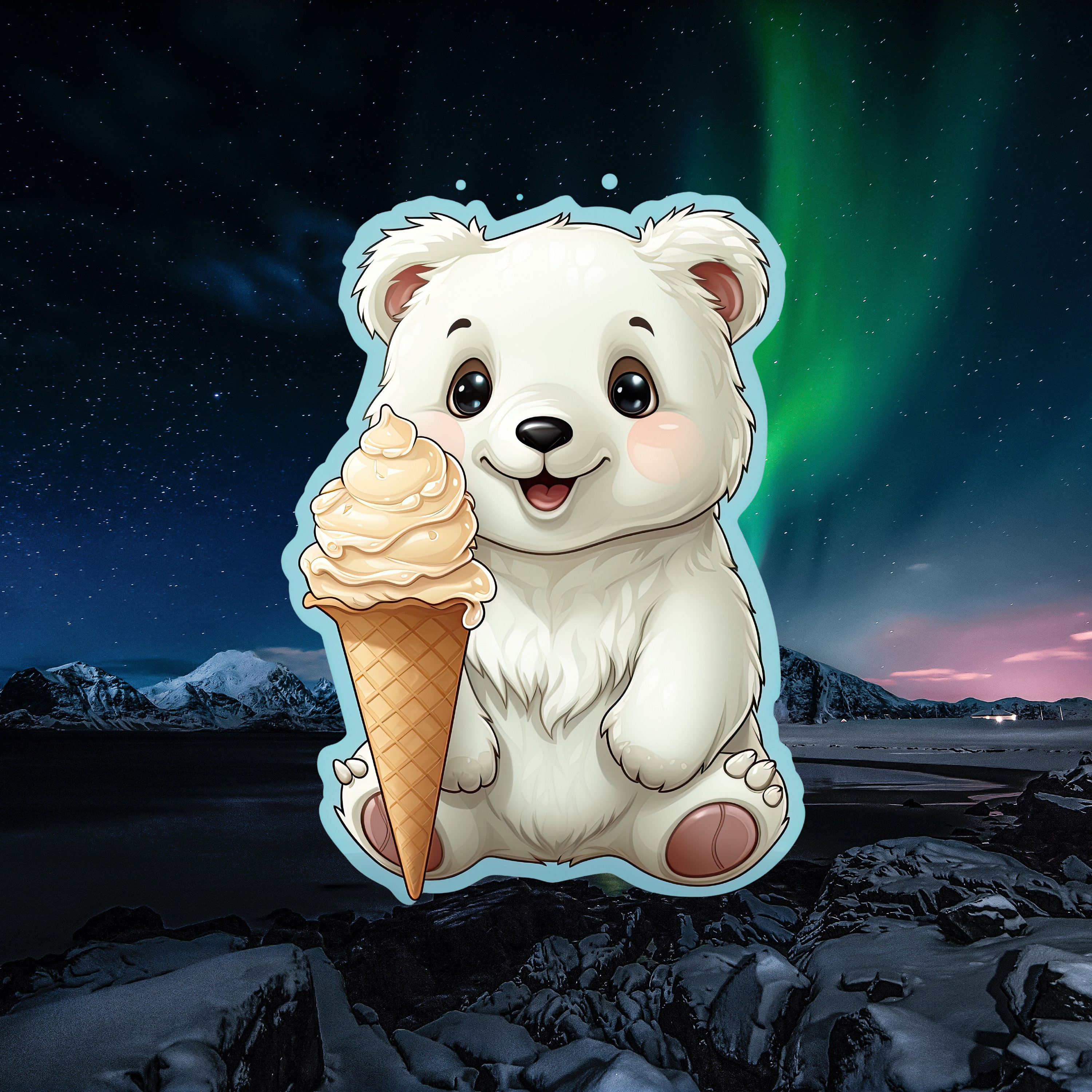 Super Cute Polar Bear & Ice Cream Sticker. Waterbottle Decal Laptop ...
