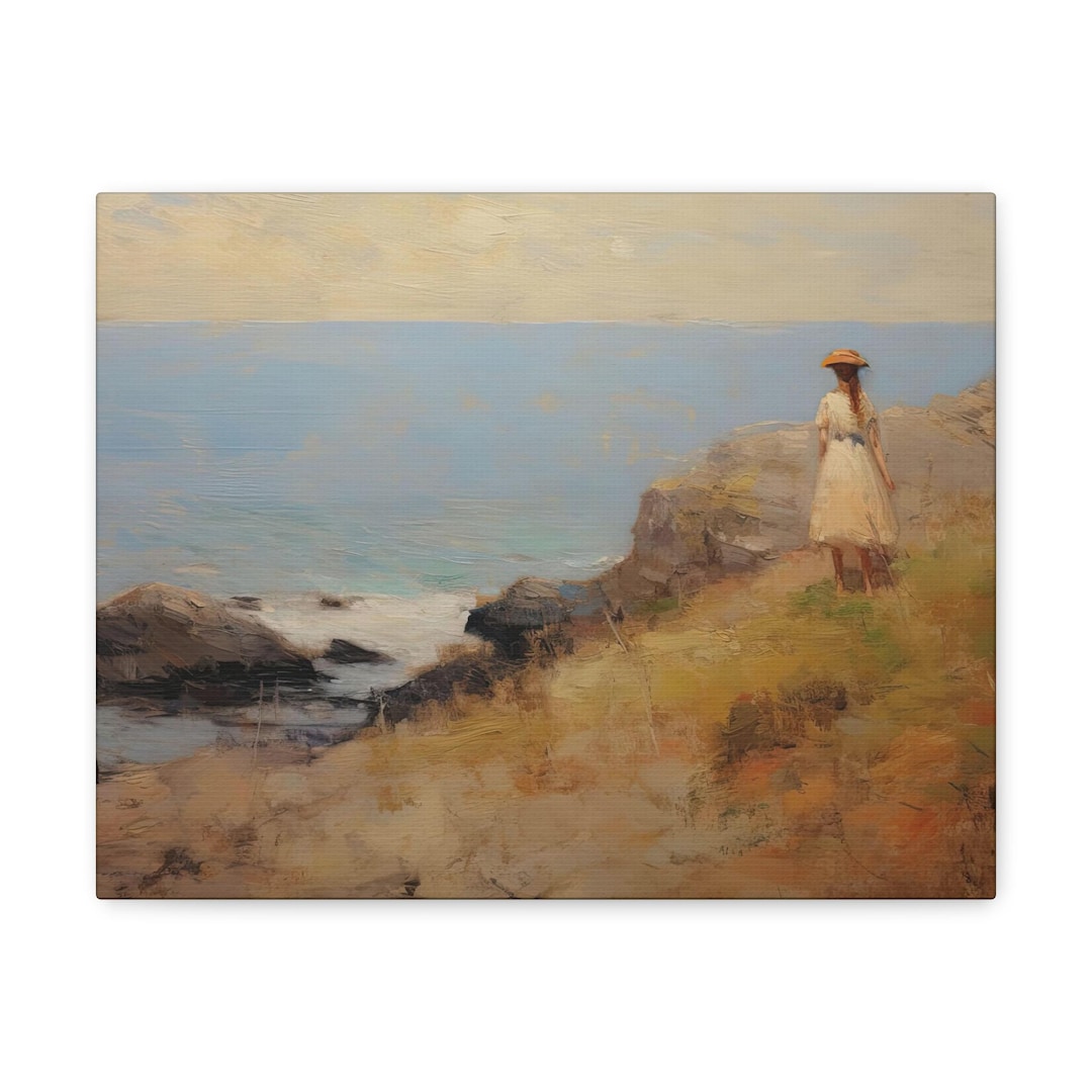 Oil-style Portrait of a Girl on a Cliff | Dramatic Canvas Wall Art for ...