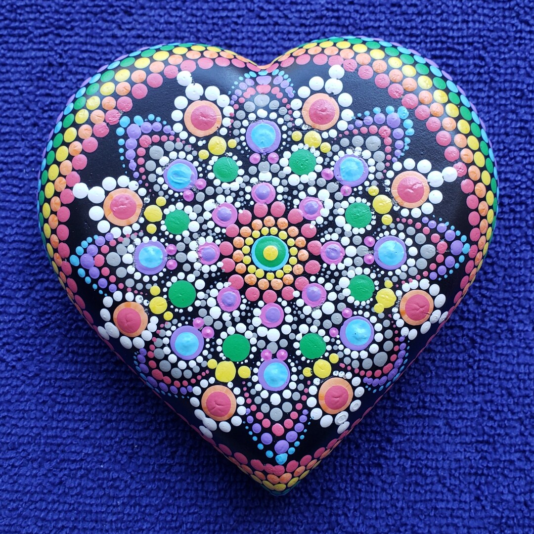 Hand Painted Heart Mandala, Pastel Rainbow, Meditation Stone, Art Stone ...