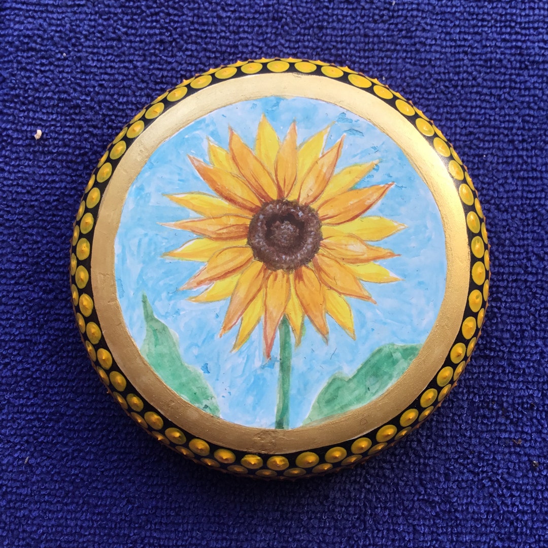 Hand Painted Sunflower, Painted Rock, Meditation Stone, Art Stone ...