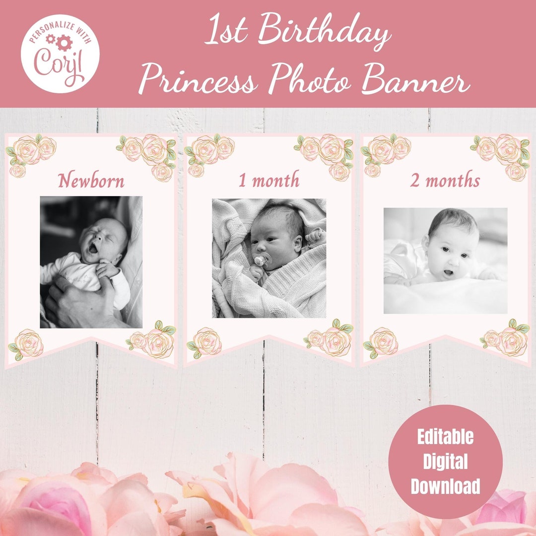 Editable Princess Photo Banner Flags Floral Monthly - Etsy