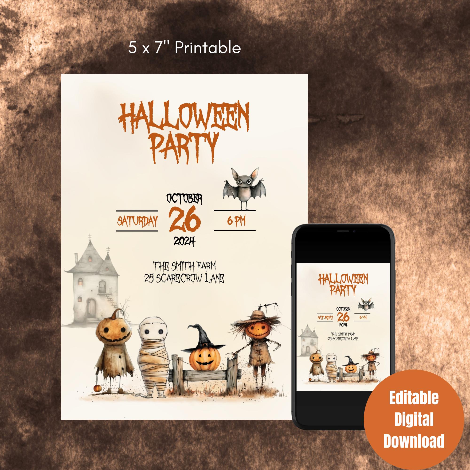 Editable Country Halloween Invitation, Vintage Halloween Costume Party ...