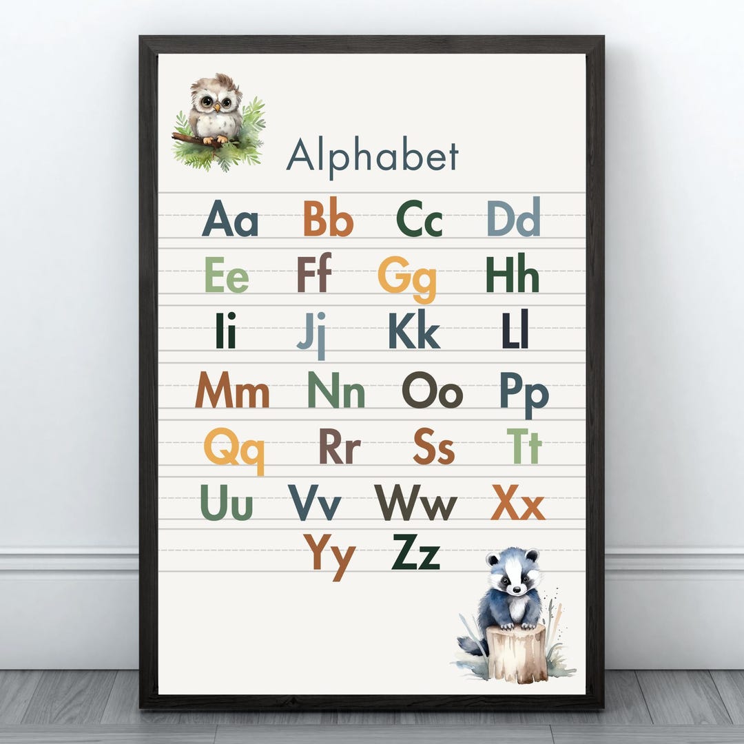 Woodland Animal Alphabet Poster Printable Lined ABC Letters Wall Art ...