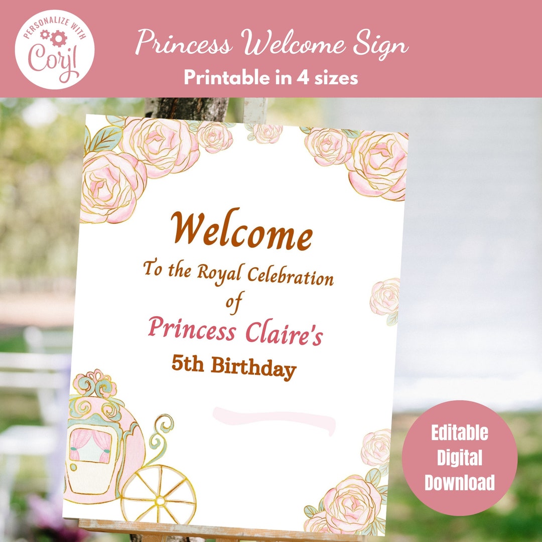 Editable Enchanting Birthday Princess Welcome Sign Princess - Etsy