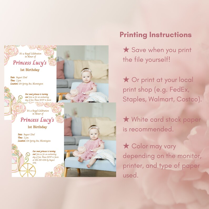 Editable Enchanting 1st Birthday Princess Invitation With Photo ...