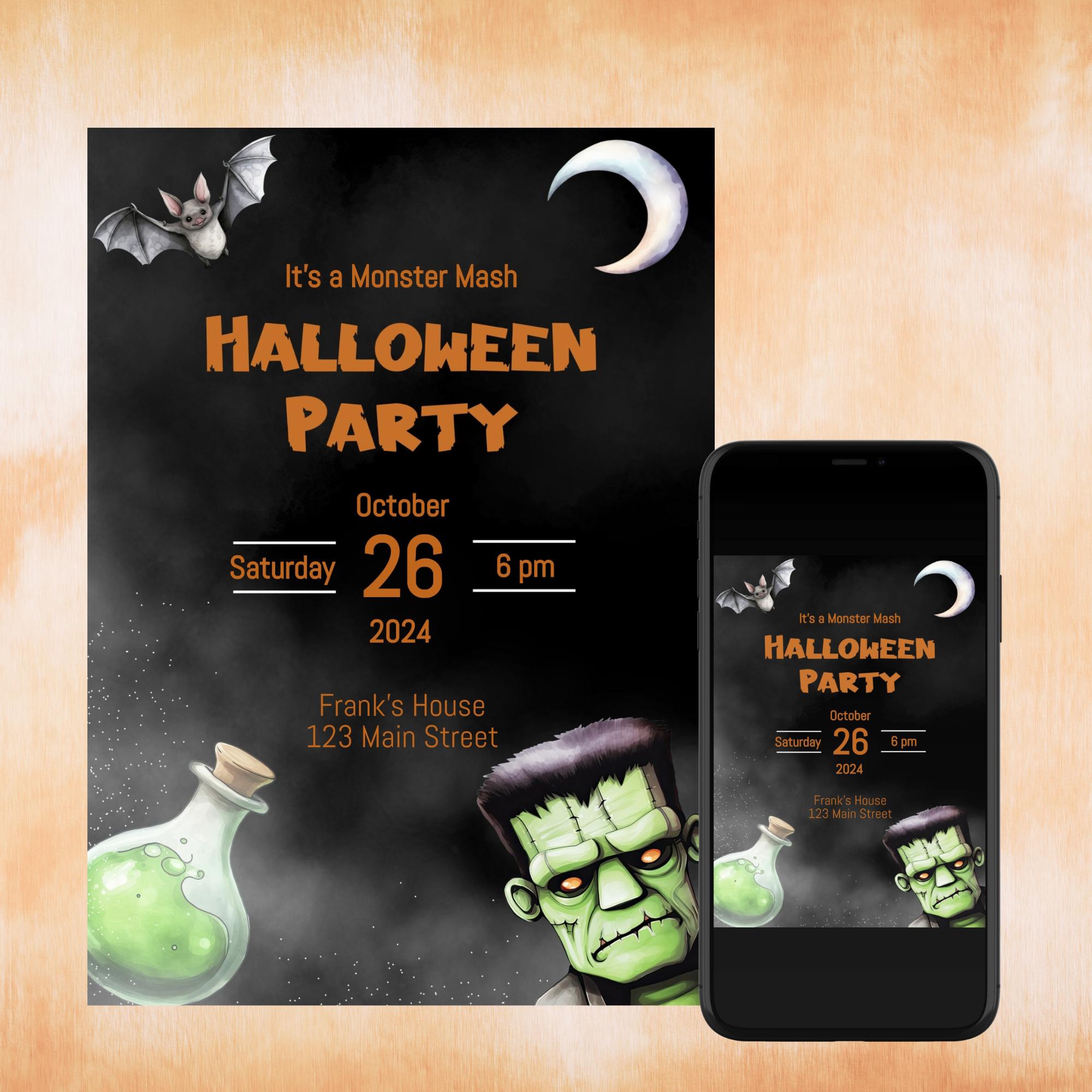 Editable Halloween Party Invitation, Fun Frankenstein Halloween Invite ...