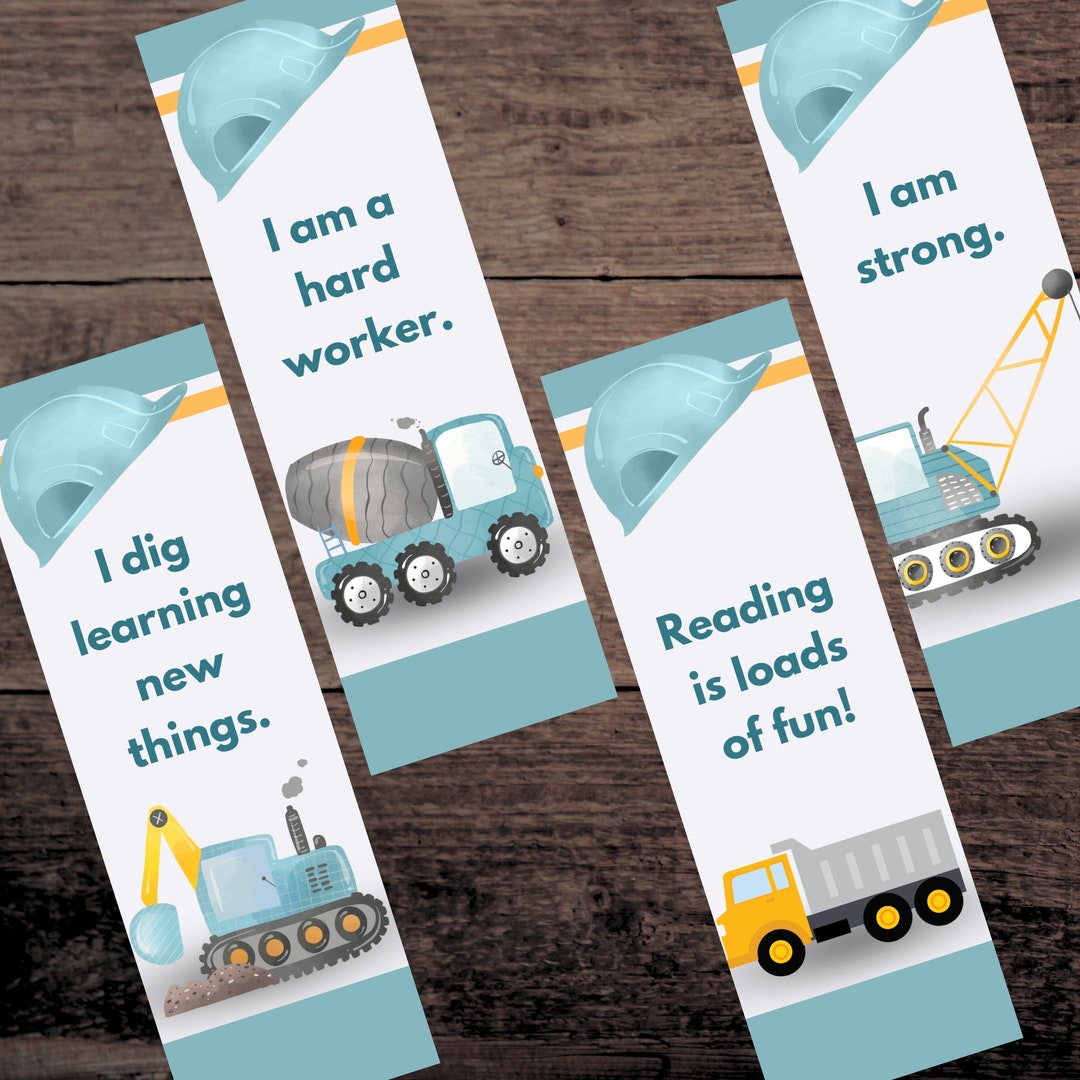 Construction Bookmarks Bundle for Kids, Positive Affirmation Bookmarks ...