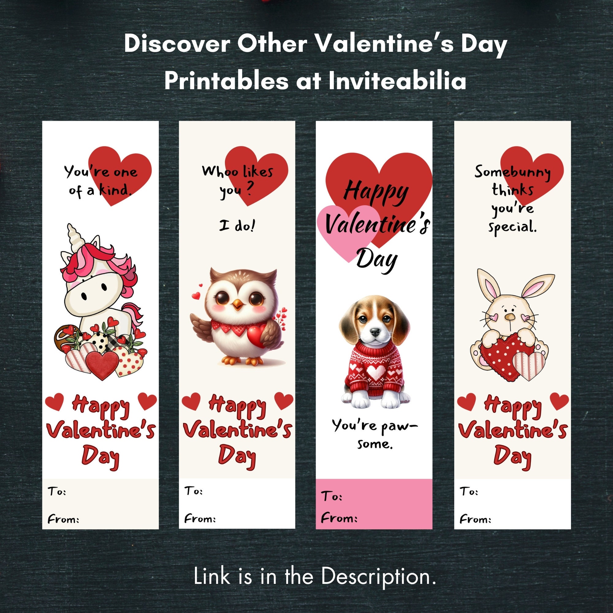 Cute Cat Valentine's Day Bookmark Cards for Kids, Animal Digital ...