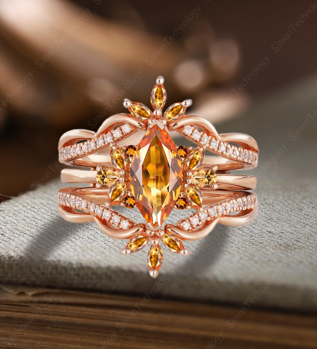 Vintage Marquise Cut Citrine Engagement Ring Solid 10K/14K Rose Gold ...