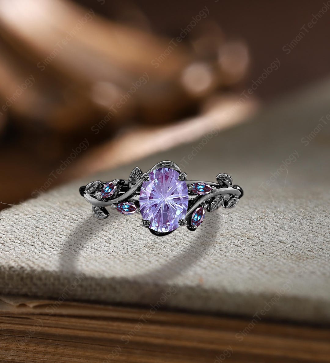 Vintage Oval Firework Cut Alexandrite Engagement Ring Unique Solid 14K ...