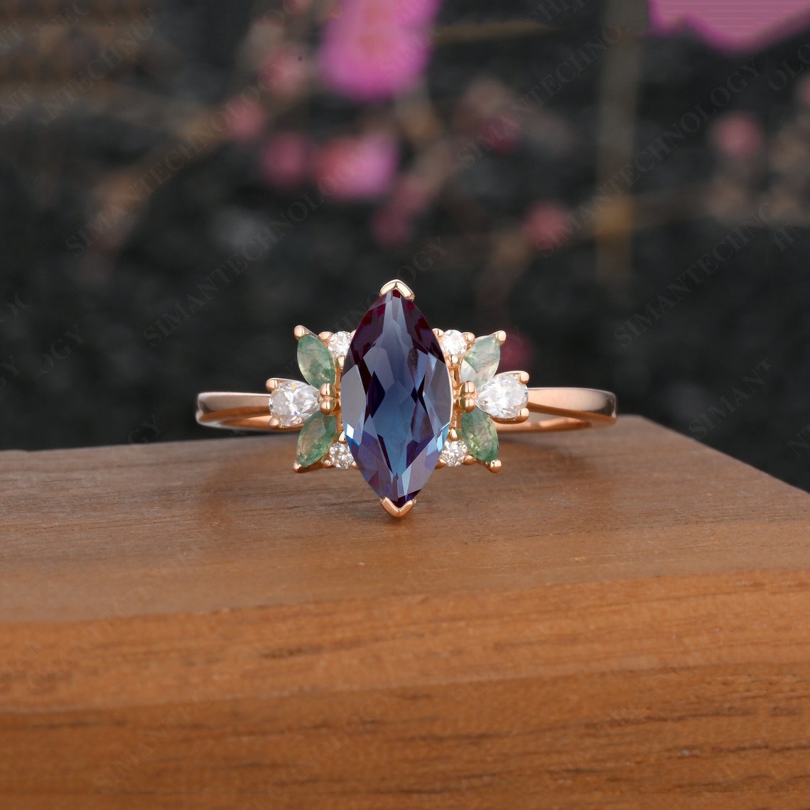 Marquise Alexandrite Engagement Ring Rose Gold Unique Vintage - Etsy