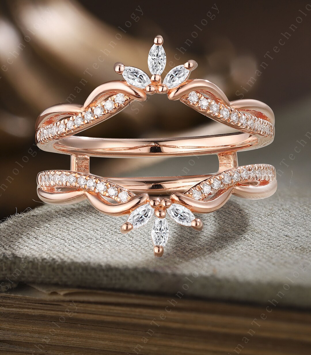 Unique Rose Gold Wedding Band for Women Moissanite Wedding Band Vintage ...