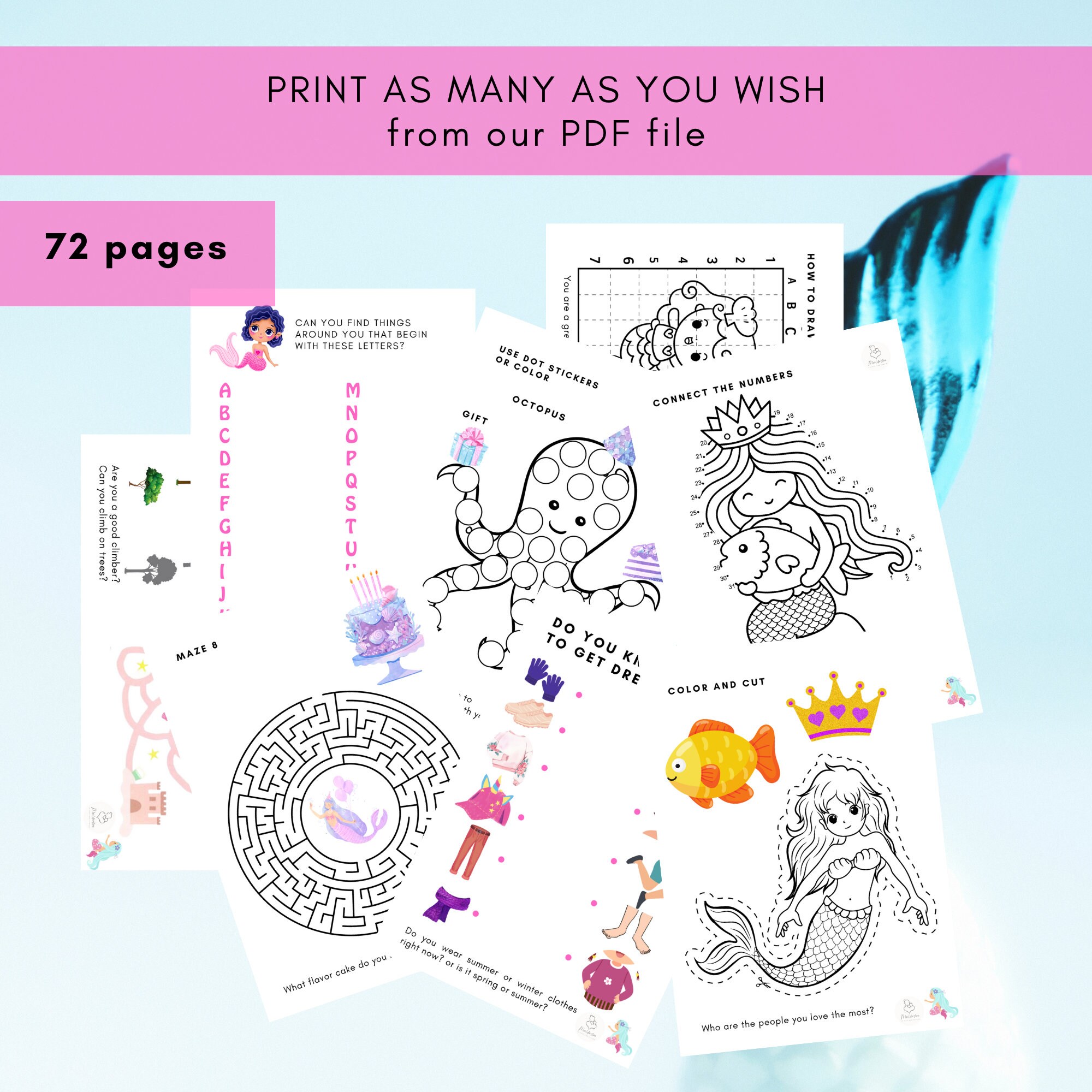 Mermaid Activity Sheets for Kids, Preschool Activities, Preschool ...