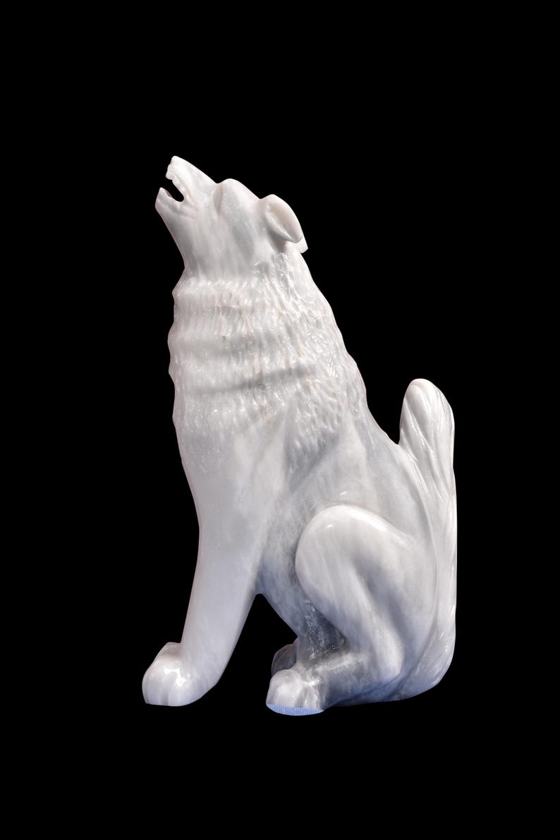 Handcrafted Marble Wolf Sculpture Elegant White Moonlight Howling Wolf ...