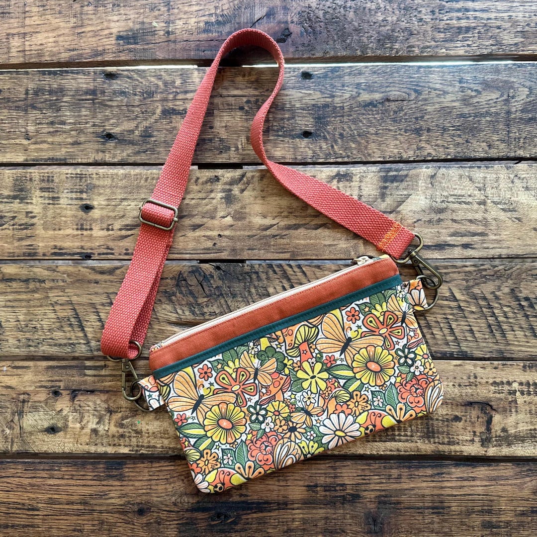 Low Profile Fanny Pack Flat Crossbody Bag Sunny Mushrooms Design With ...
