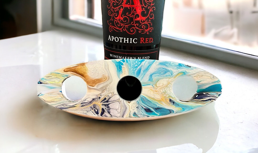 Customizable Fluid Art Wine Caddy Finished With Resin, Acrylic Pour ...