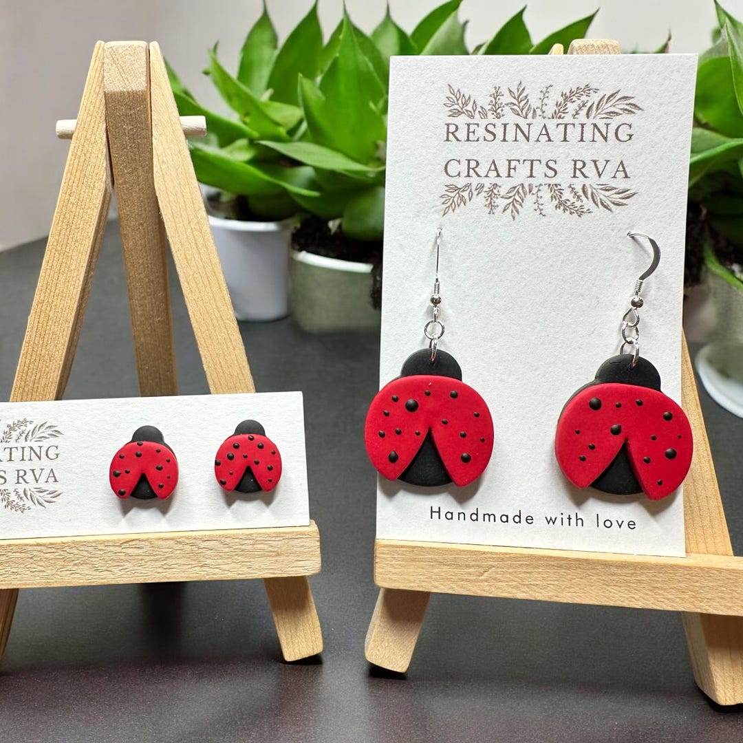 Ladybug Polymer Clay Earrings, Sterling Silver or Gold Filled Dangle ...