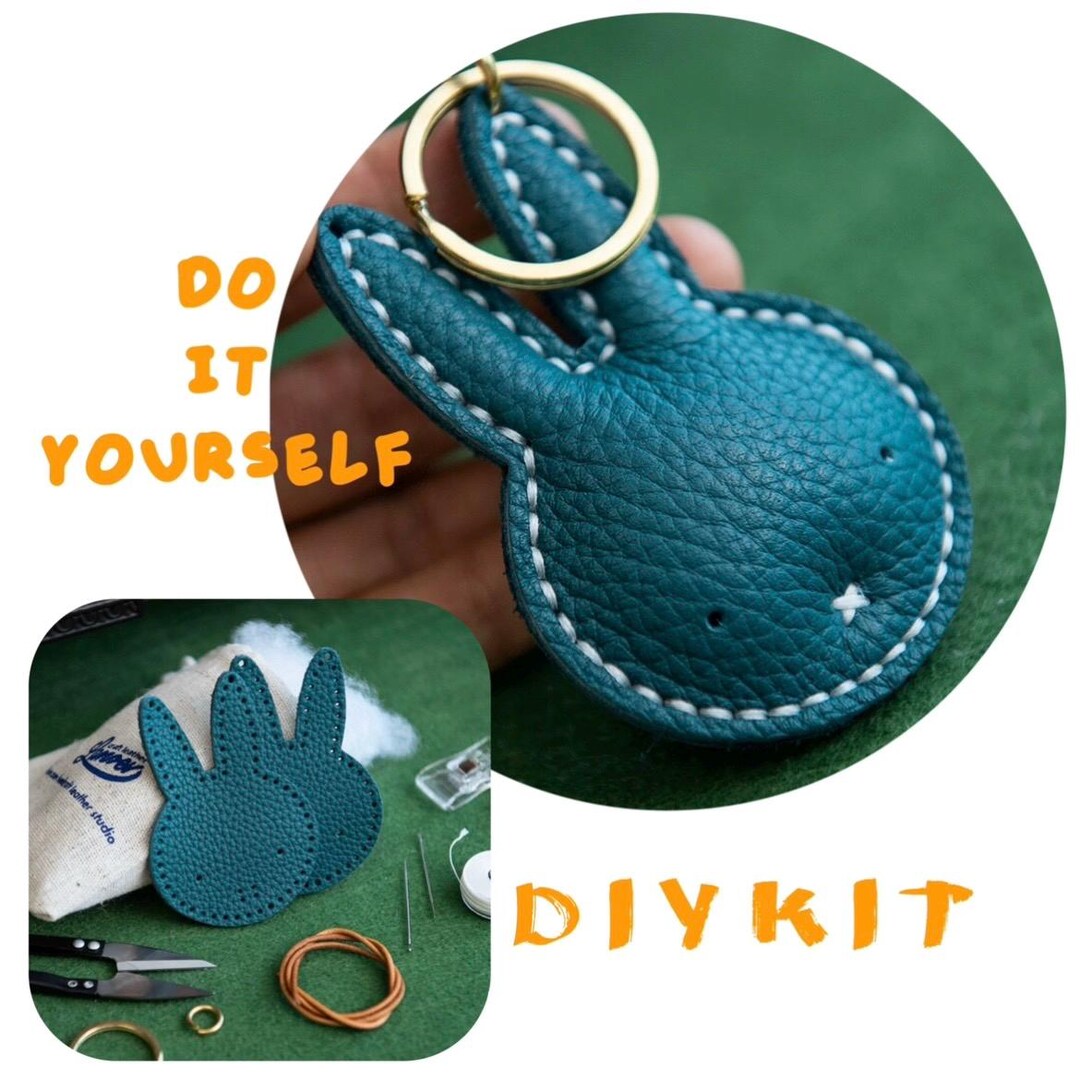 DIY KIT Durable Genuine Leather Cute Rabbit Deer Key Chain Name ...