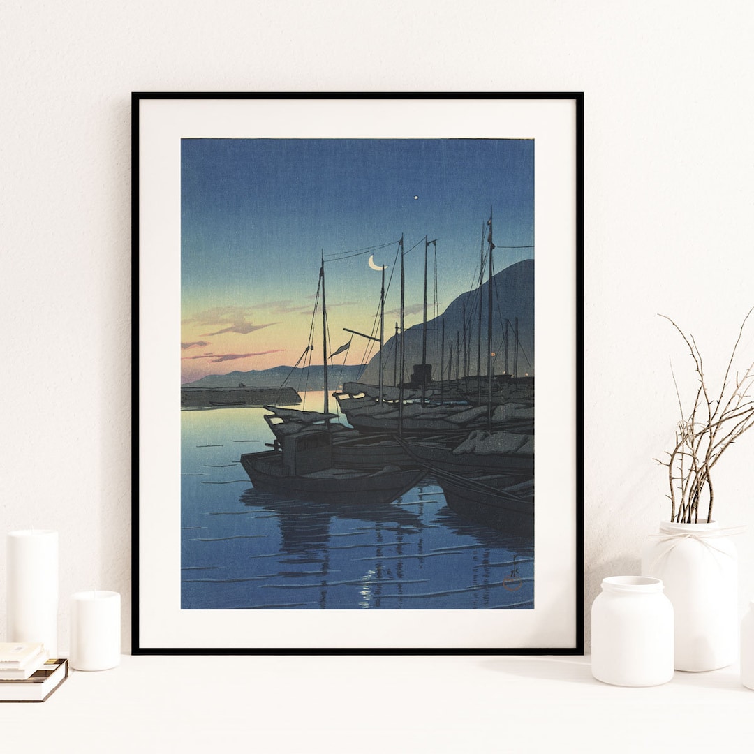 Vintage Coastal Harbor Art Print, Antique Seascape Painting, Seaside ...