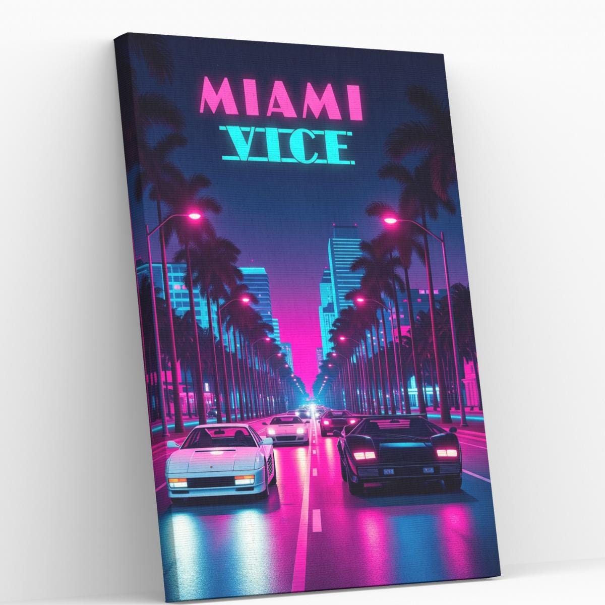Miami Vice Neon Poster, Retro 80s Wall Art, Synthwave Cityscape Canvas ...