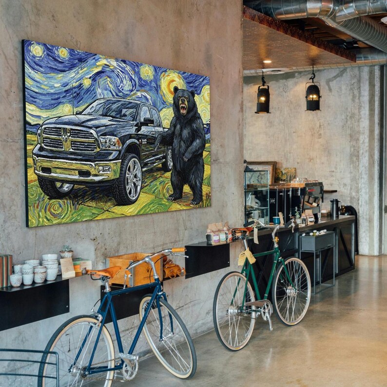 Starry Night Ram Truck & Roaring Bear Print - Van Gogh Style Off-road ...