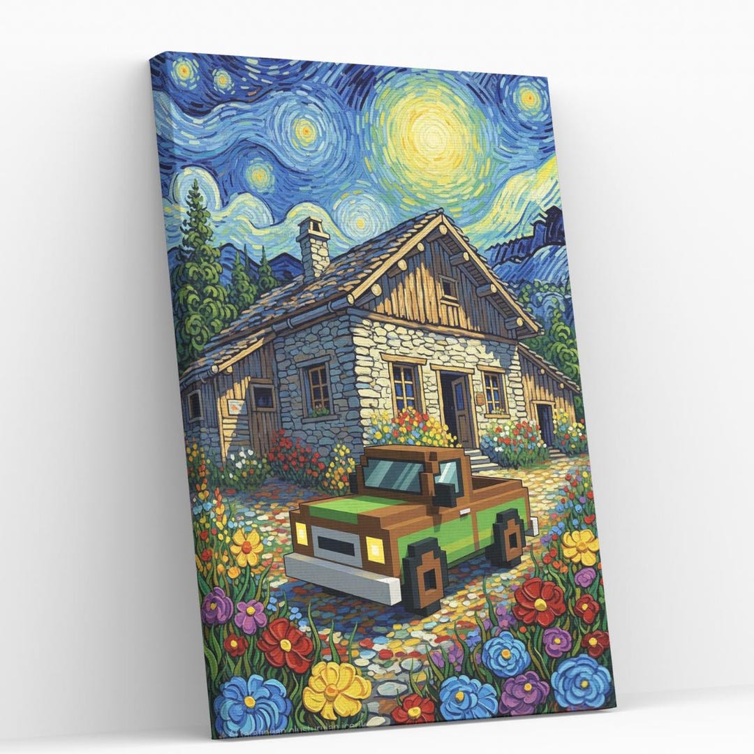 Van Gogh Starry Night Pixel Art Canvas Print - Modern 8-bit ...