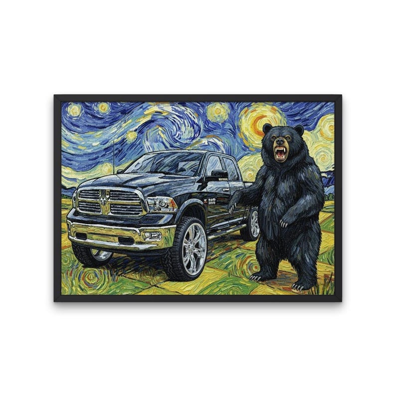 Starry Night Ram Truck & Roaring Bear Print - Van Gogh Style Off-road ...