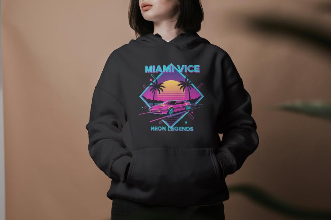 Miami Vice Hoodie: 80s Retro Car, Neon Sunset, Synthwave Apparel - Etsy