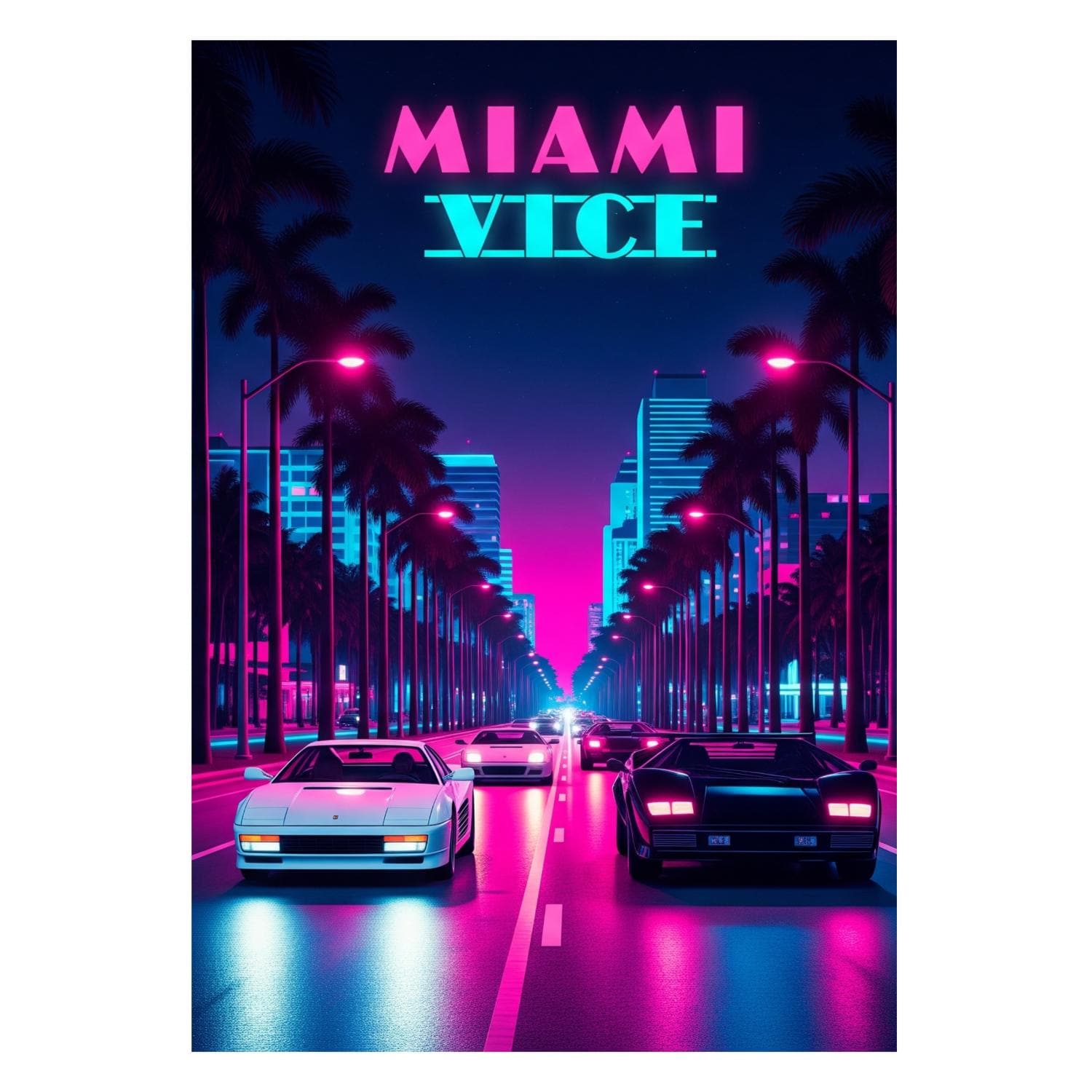 Miami Vice Neon Poster, Retro 80s Wall Art, Synthwave Cityscape Canvas ...