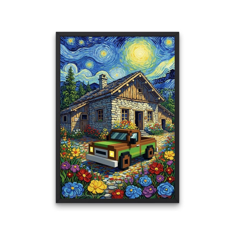 Starry Night Pixel Art Print - Van Gogh Inspired Landscape Poster ...