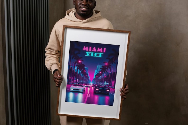 Miami Vice Neon Poster, Retro 80s Wall Art, Synthwave Cityscape Canvas ...