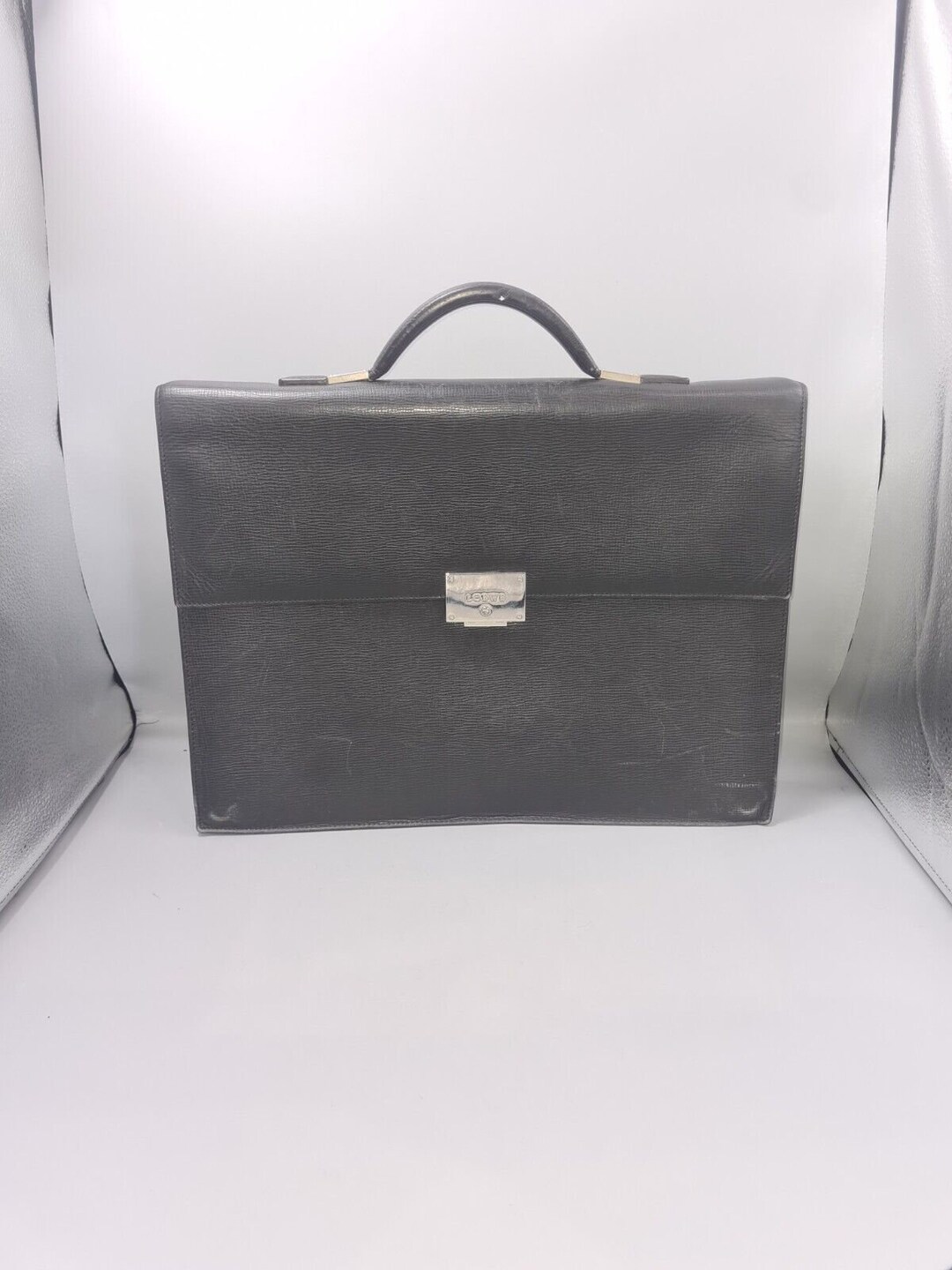 Vintage LOEWE Black Briefcase Bag Leather Business Document Portfolio ...