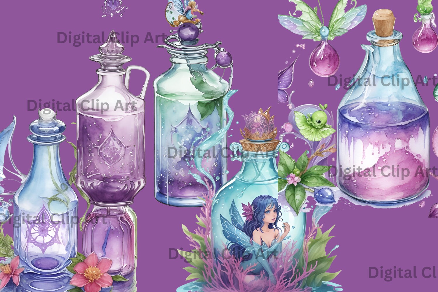 Fairy Potions Clipart Digital Clip Art Fairy Potions Water - Etsy