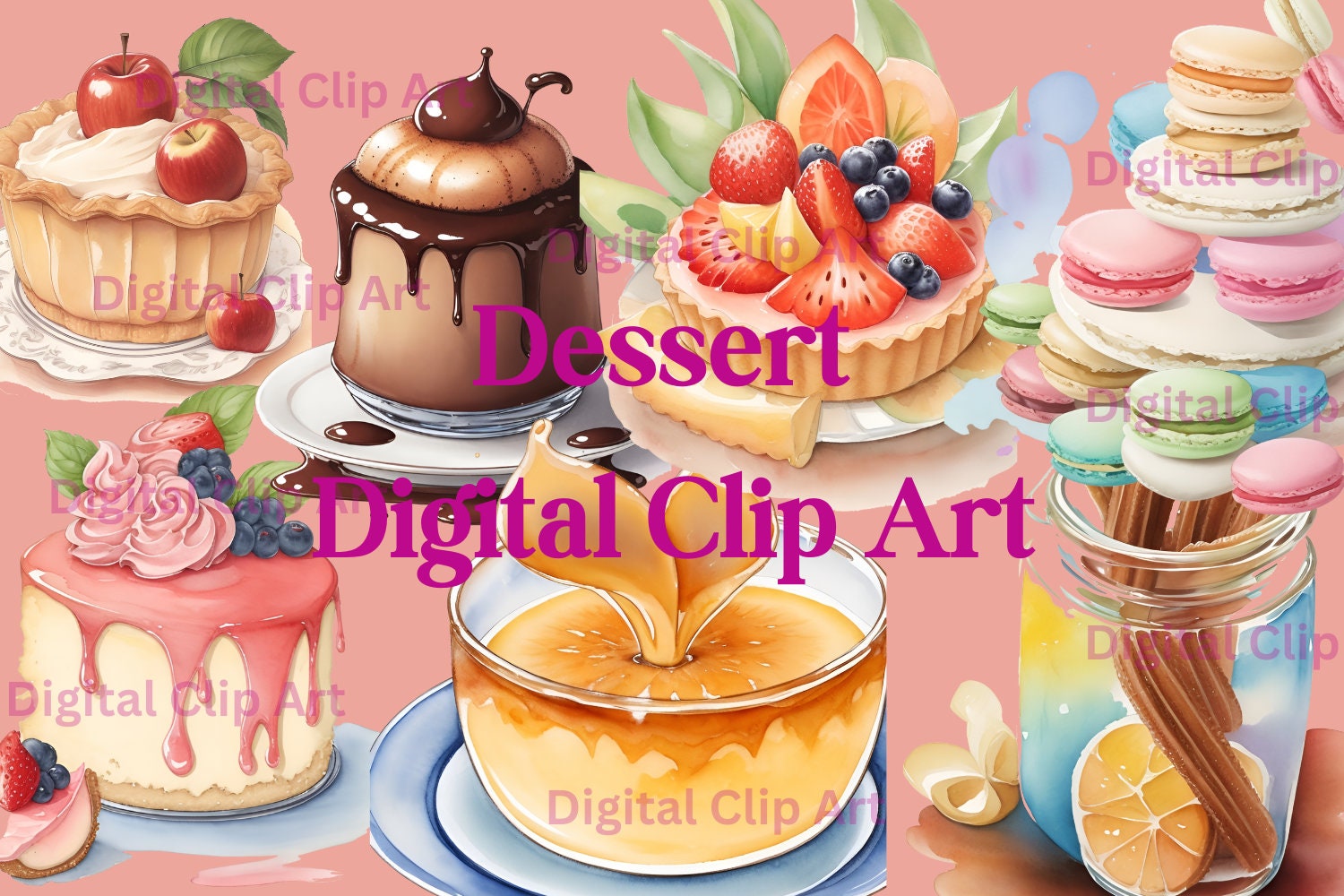 Dessert Clipart Digital Clip Art Dessert Water Color for - Etsy