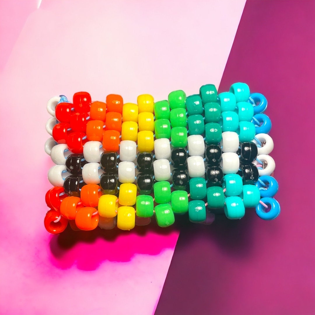 Rainbow Black and White Checkered Large Rave Kandi Cuff Bracelet Music ...