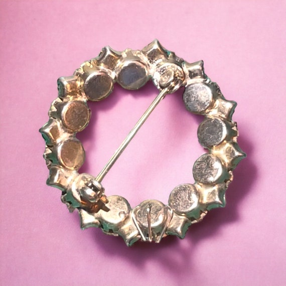 Antique Vintage Orange Gem Brass Circle Pin Brooch Gem