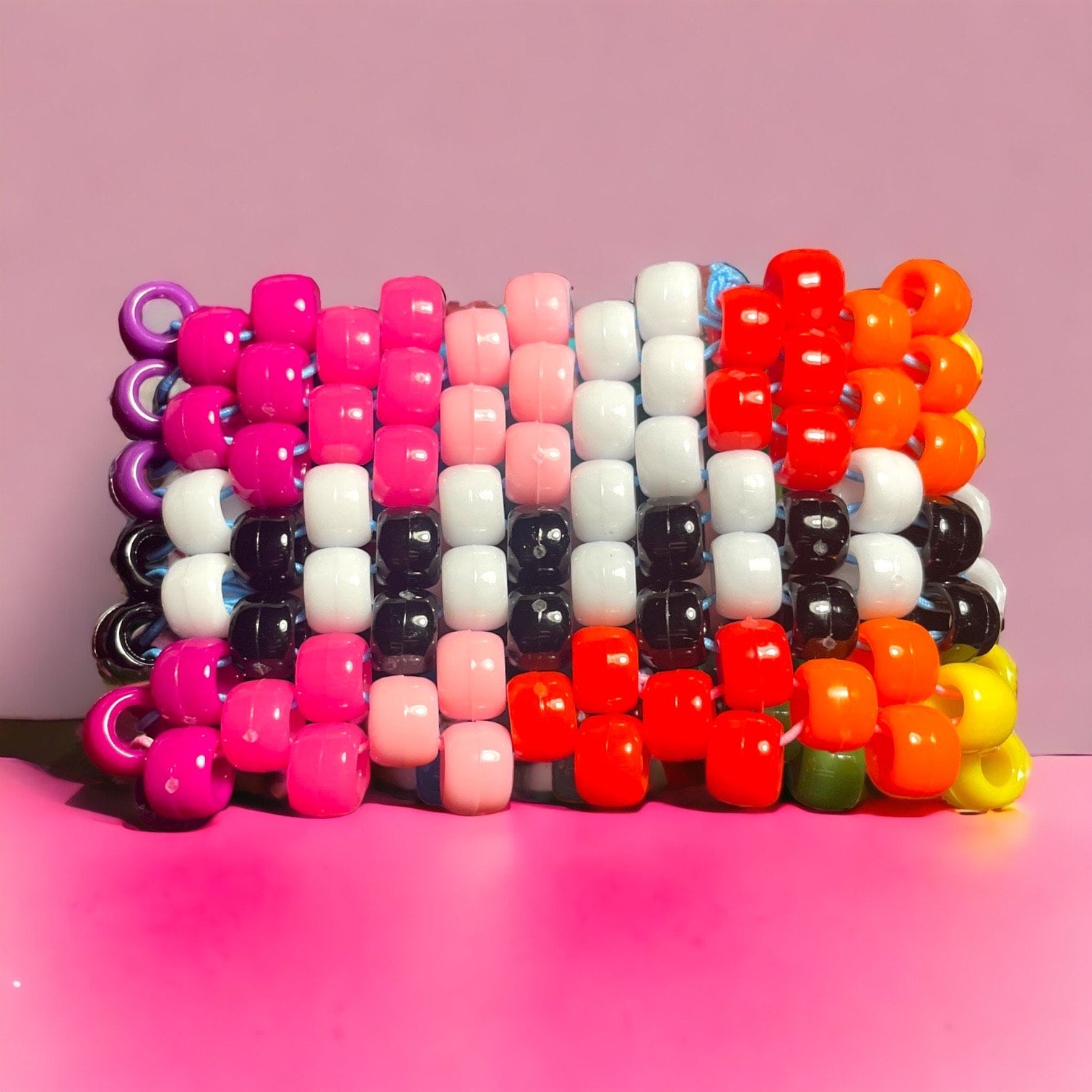 Rainbow Black and White Checkered Large Rave Kandi Cuff Bracelet Music ...