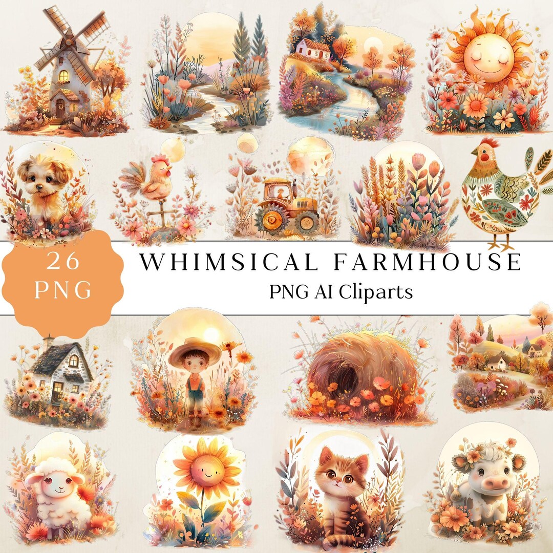 Whimsical Farmhouse Clipart, Cottagecore Farmhouse Png Clipart ...