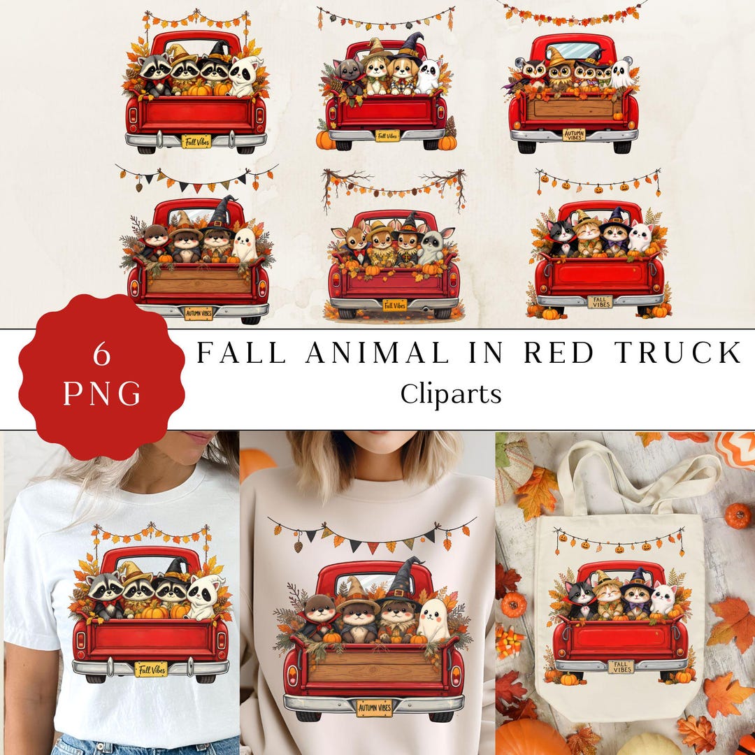 Little Red Truck Fall Png Clipart, Halloween Animal Truck PNG for ...