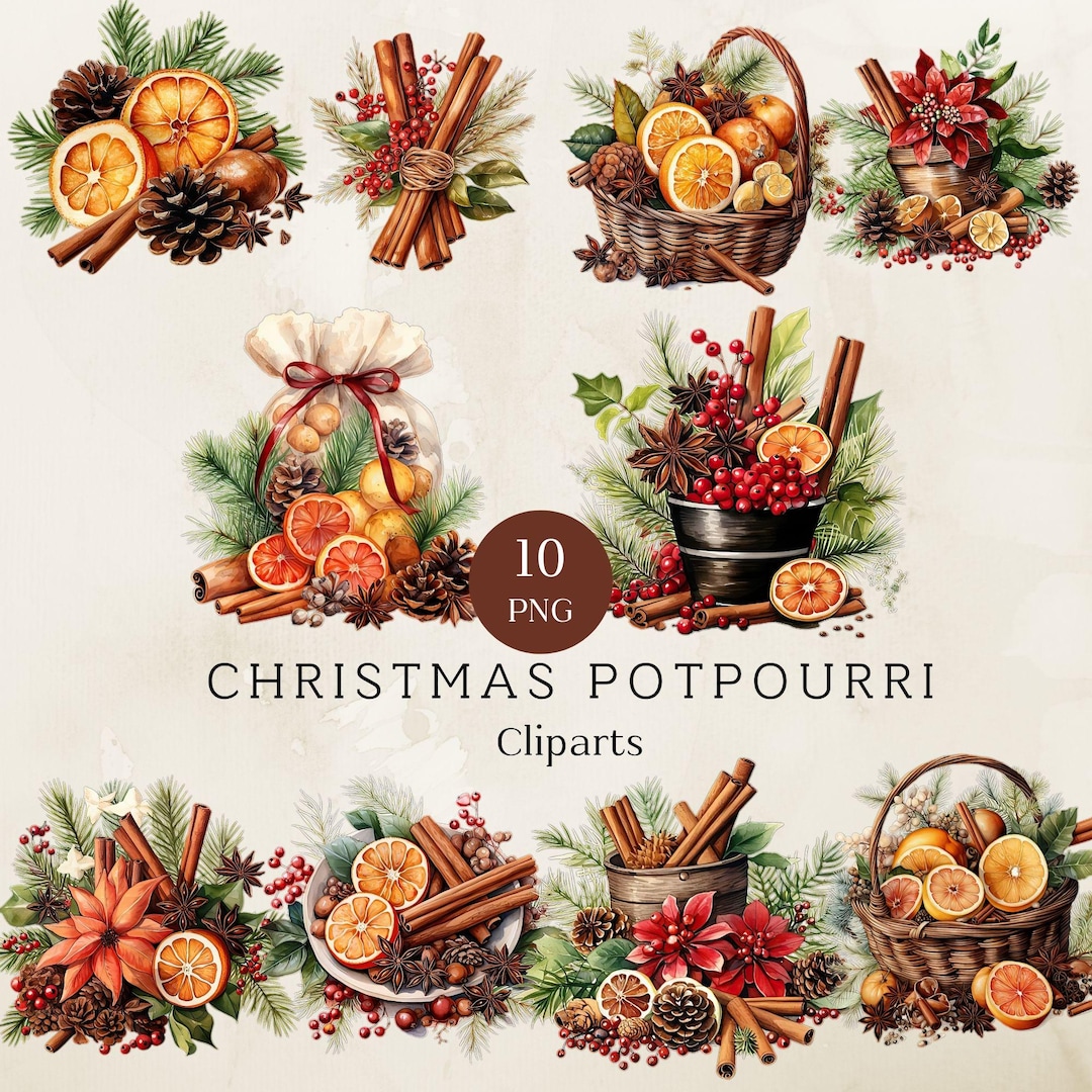 Christmas Potpourri Clipart, Watercolor Christmas Potpourri, Card ...