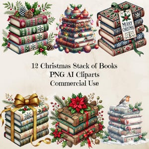 Christmas Book Stack Clipart, Reading Illustrations, Christmas Stacked Book Png, Book Lover Png ...