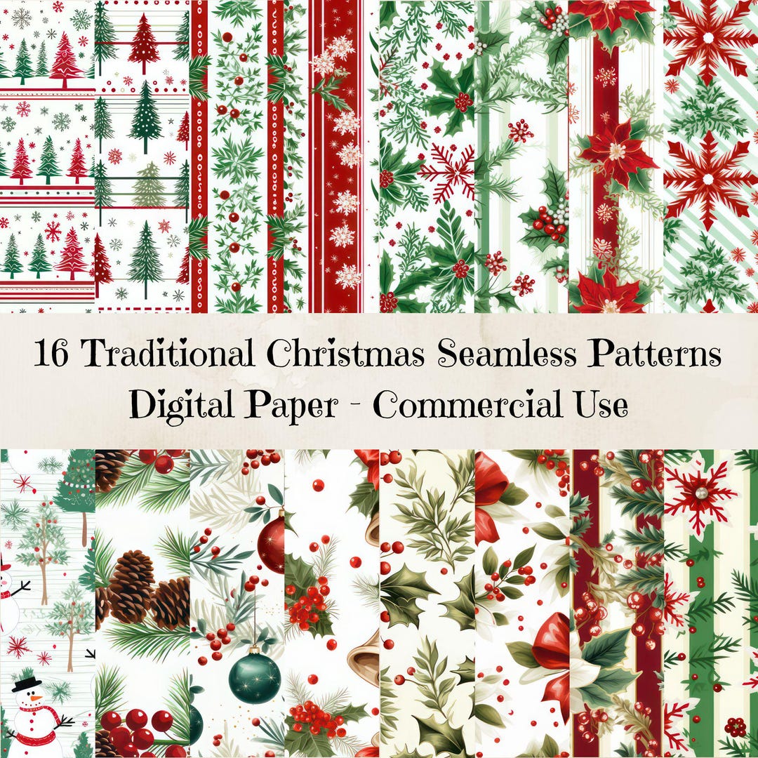Traditional Christmas Digital Paper Pack, Printable Digital Paper Pack ...