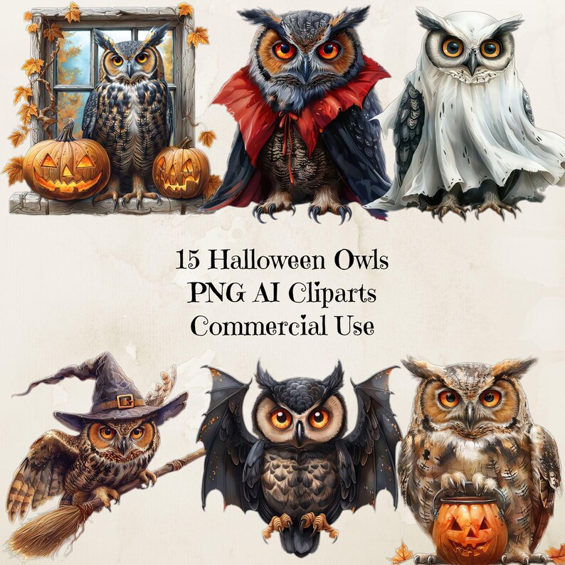 Halloween Owl Clipart, Halloween Owl Illustrations, Owl Graphics, Owl ...