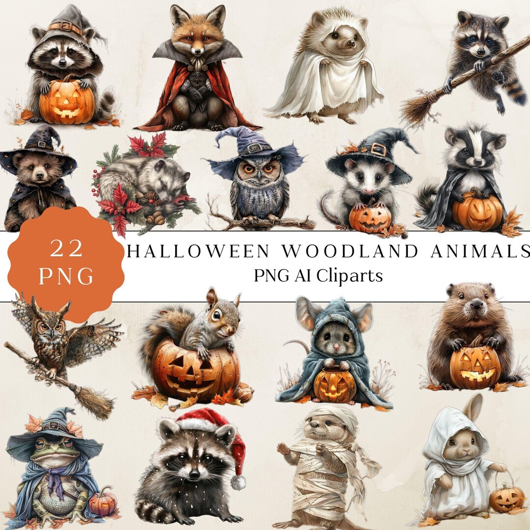 Woodland Halloween Clipart, Autumn Animals, Cute Woodland Halloween ...