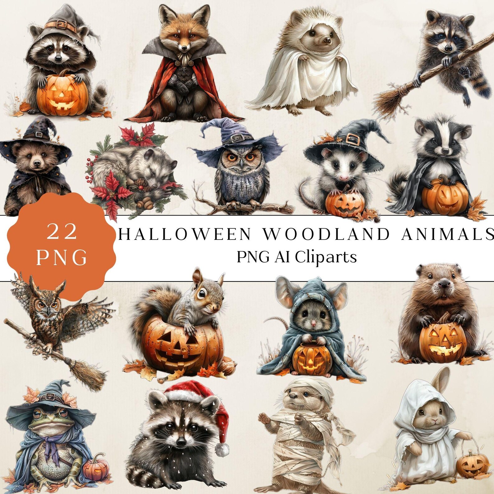 Woodland Halloween Clipart, Autumn Animals, Cute Woodland Halloween ...